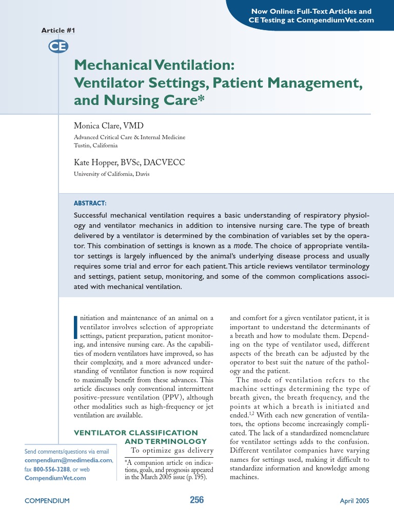 Mechanical Ventilation: Ventilator Settings, Patient Management, and ...