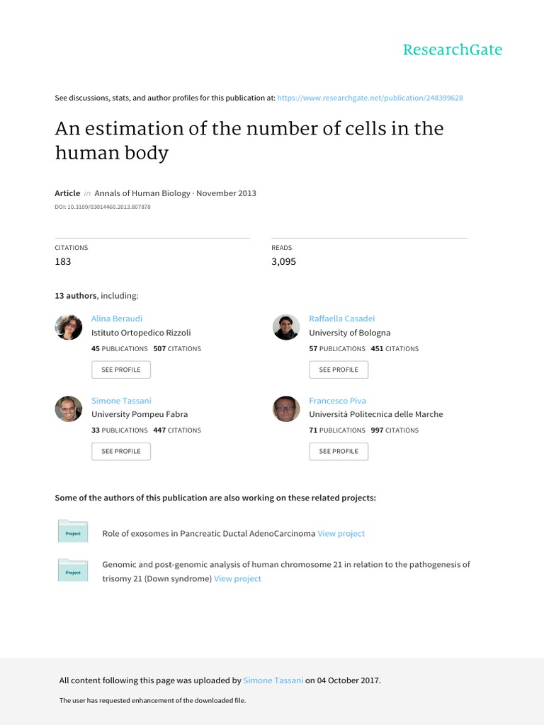 An Estimation of The Number of Cells in The Human Body | PDF | Ploidy ...