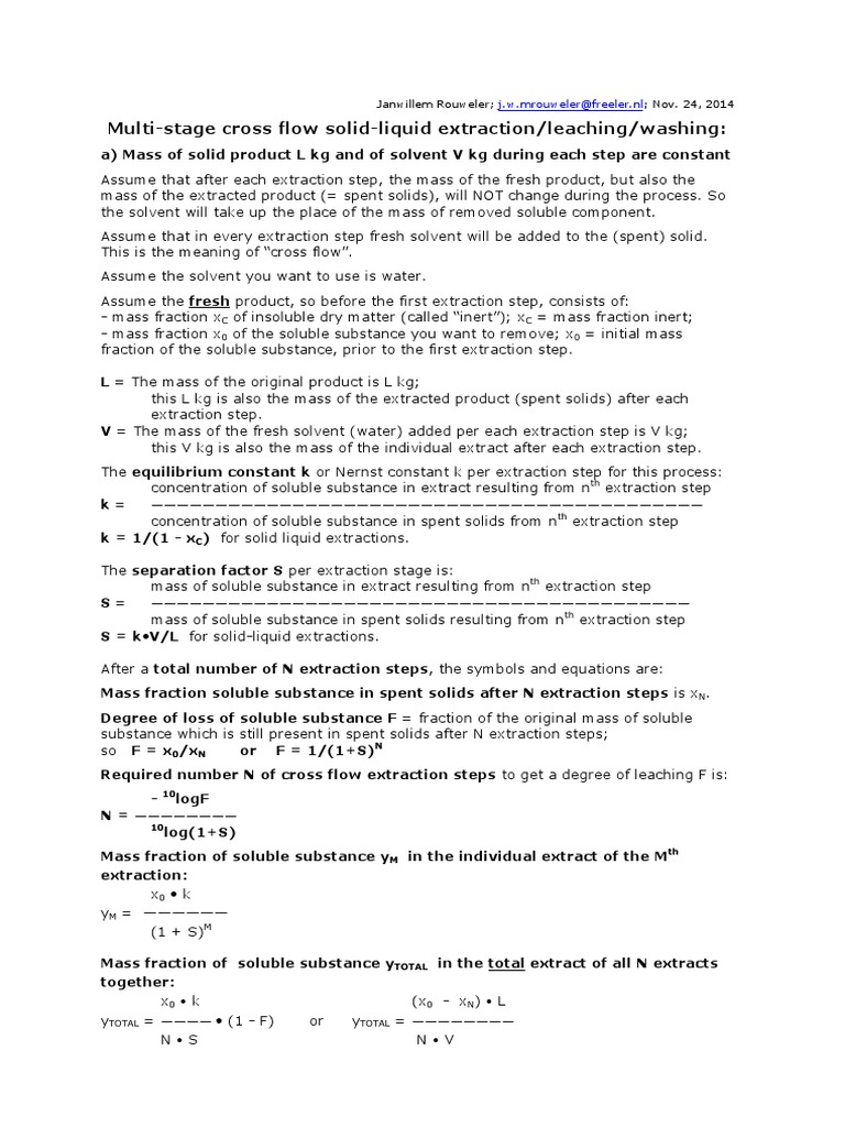 Multi-Stage Cross Flow Solid-Liquid Extraction/leaching/washing | PDF ...