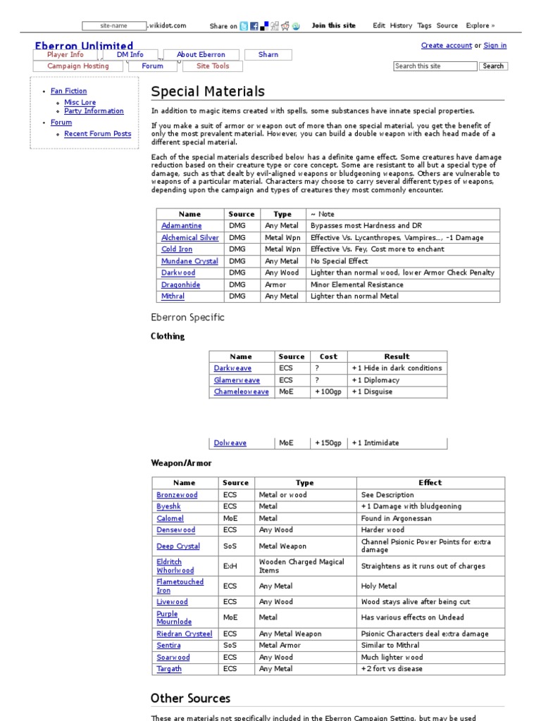 Special Materials - Eberron Unlimited | PDF | Metals | Fantasy