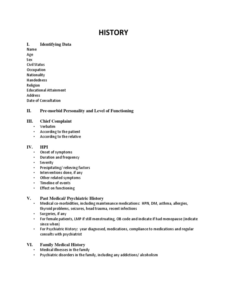 Comprehensive Patient History Template | PDF | Health Sciences | Mental ...