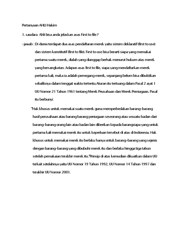 Asas dan Sistem First to File Merek | PDF
