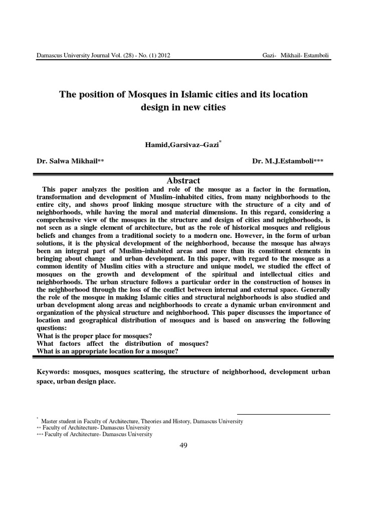 The Position of Mosques in Islamic Cities and Its Location PDF | PDF ...
