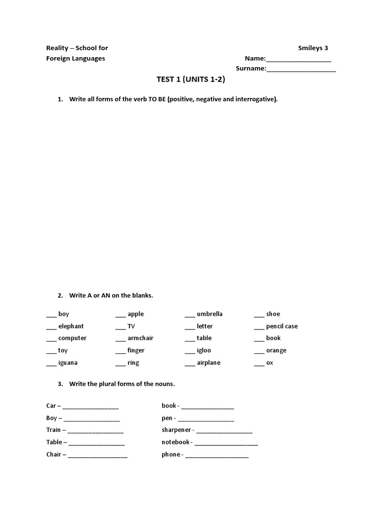 TEST 1 (UNITS 1-2) : Reality - School For Smileys 3 Foreign Languages ...