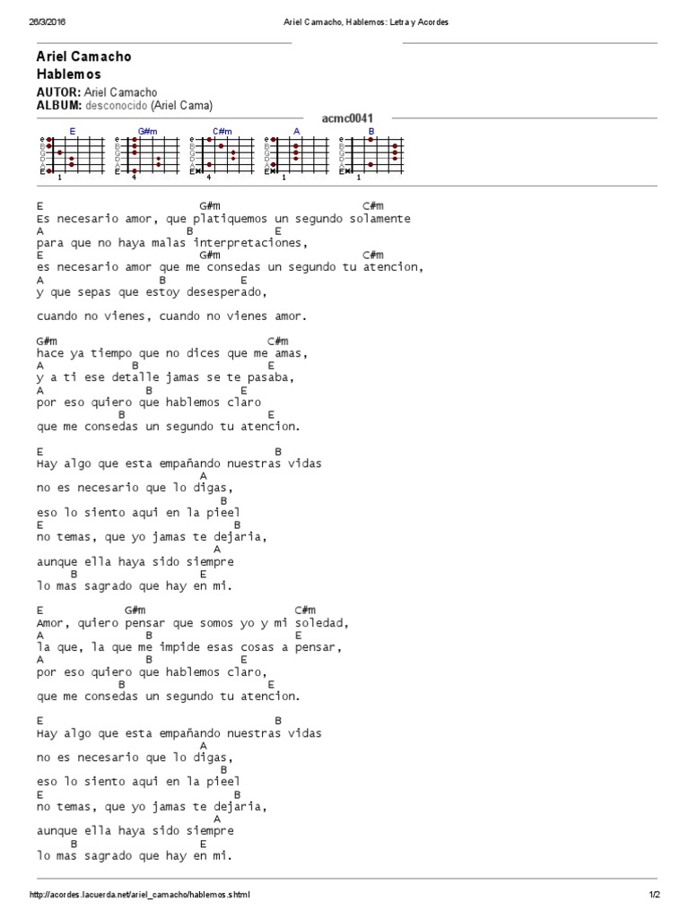 Ariel Camacho, Hablemos - Letra y Acordes | PDF | Música grabada | Álbumes