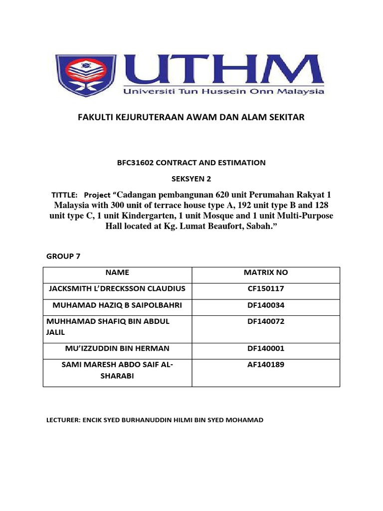 Fakulti Kejuruteraan Awam Dan Alam Sekitar: Lecturer: Encik Syed ...