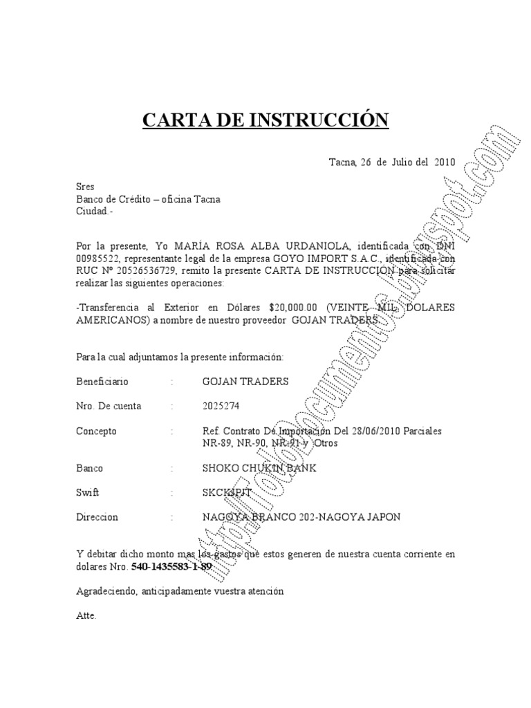 Carta Instruccion Exterior