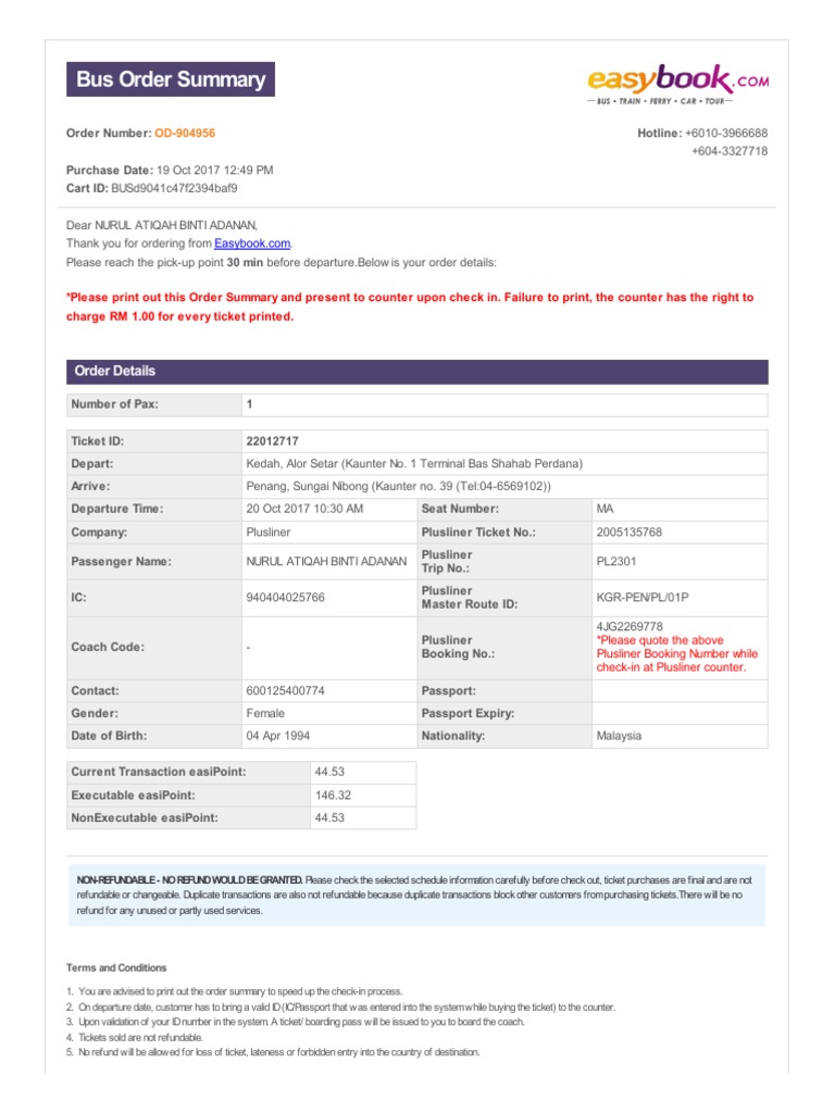 Bus Order Summary | PDF | Bus | Ticket (Admission)