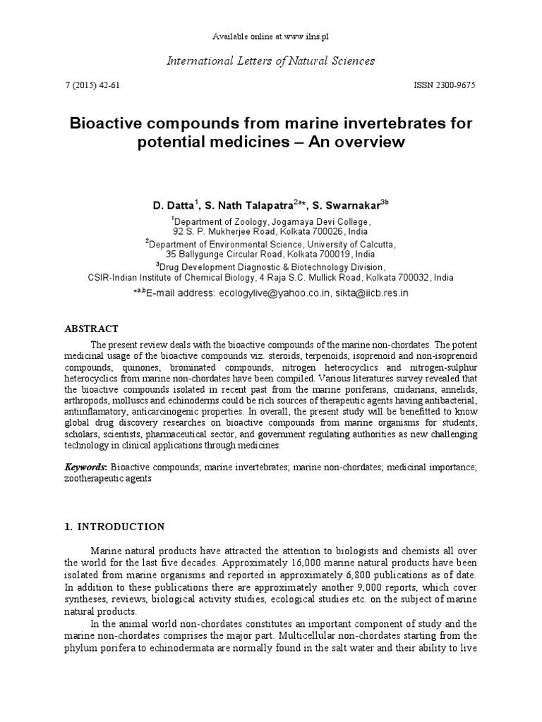 Bioactive Compounds From Marine Invertebrates For Potential Medicines ...