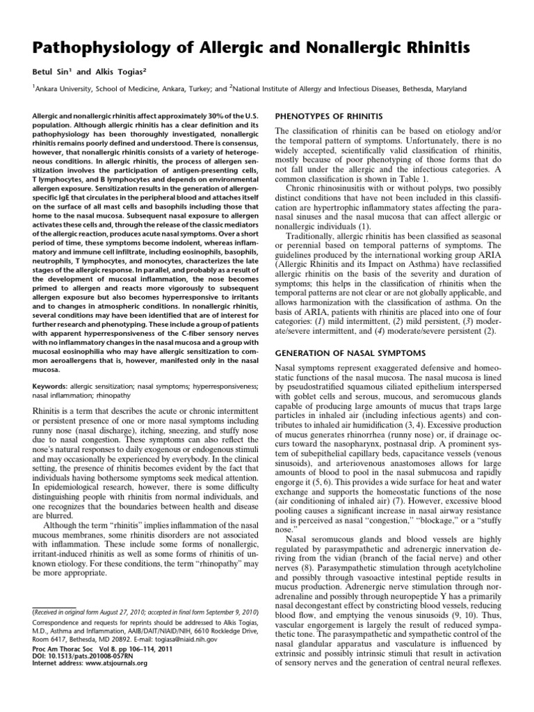 Pathophysiology of Allergic and Nonallergic Rhinitis | PDF | T Helper ...