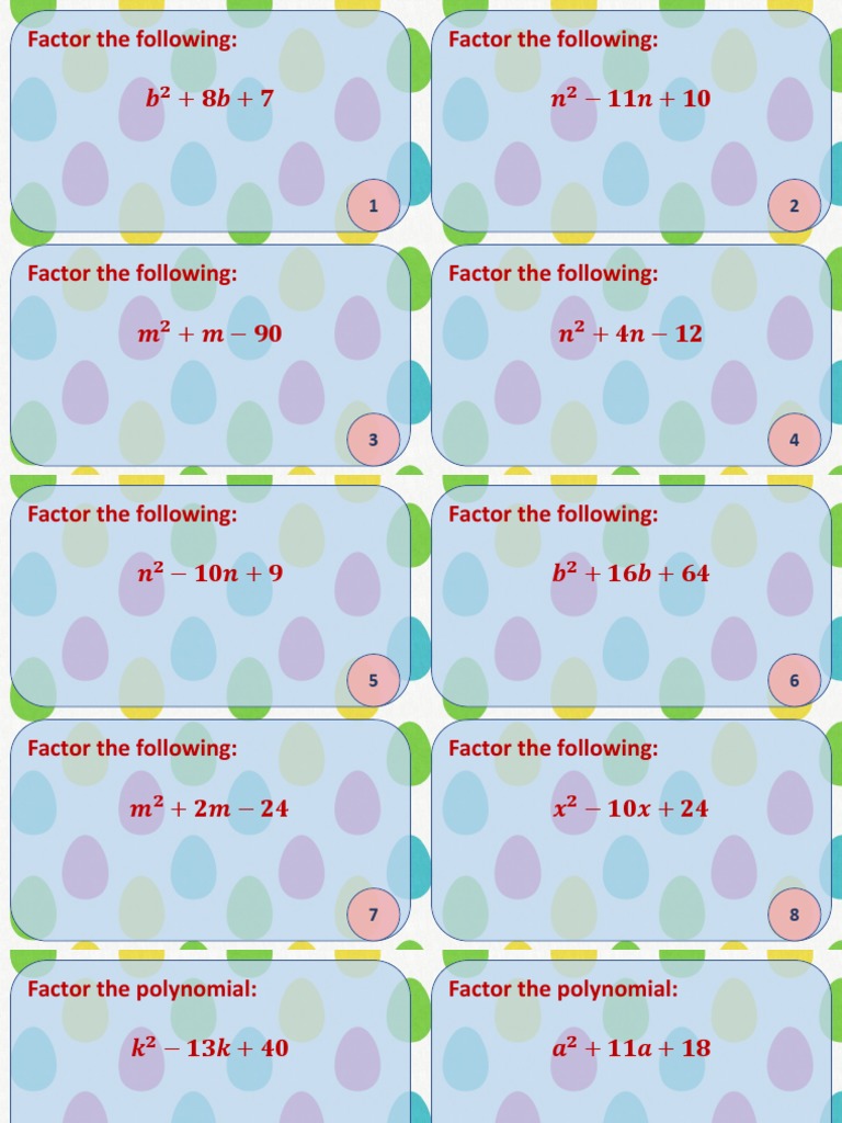 Factoring Task (A 1) Cards | PDF