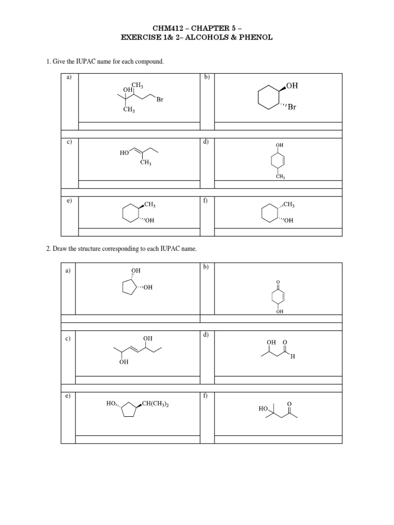 Organic Chemistry Exercises | PDF | Alcohol | Chemical Reactions