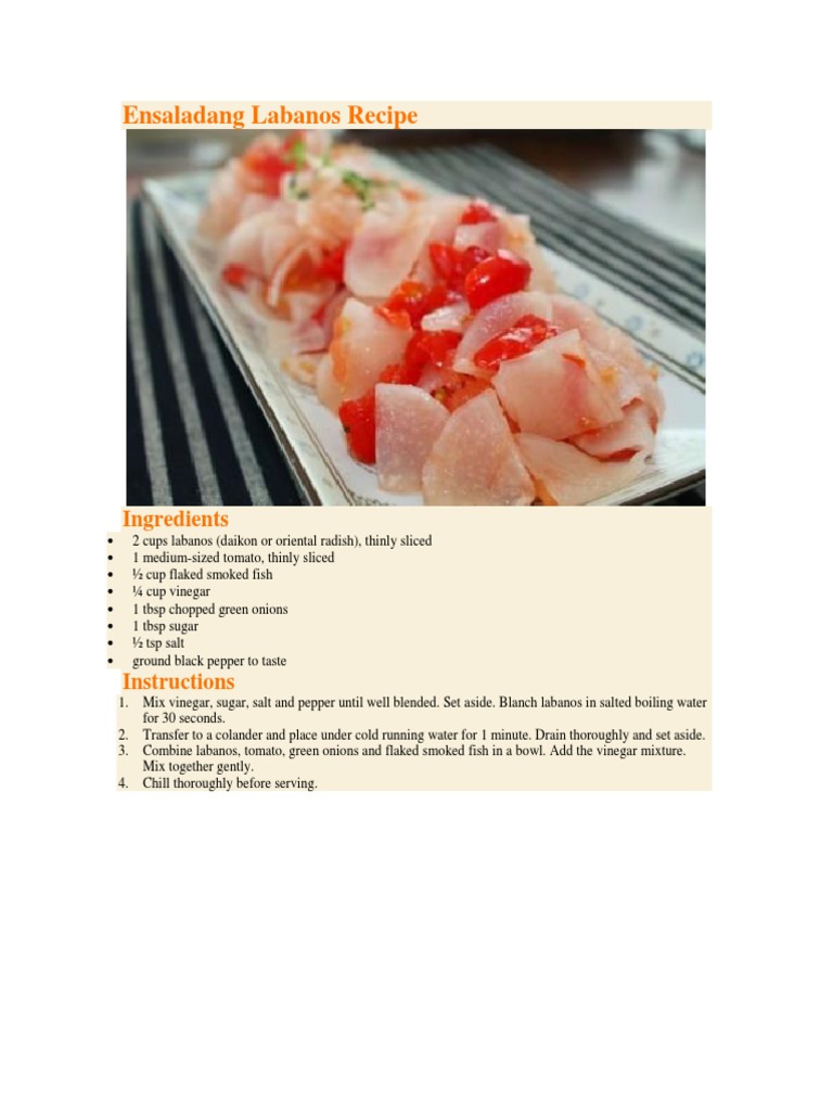 Ensaladang Labanos: Filipino Radish Salad Recipe | PDF | Cooking, Food ...