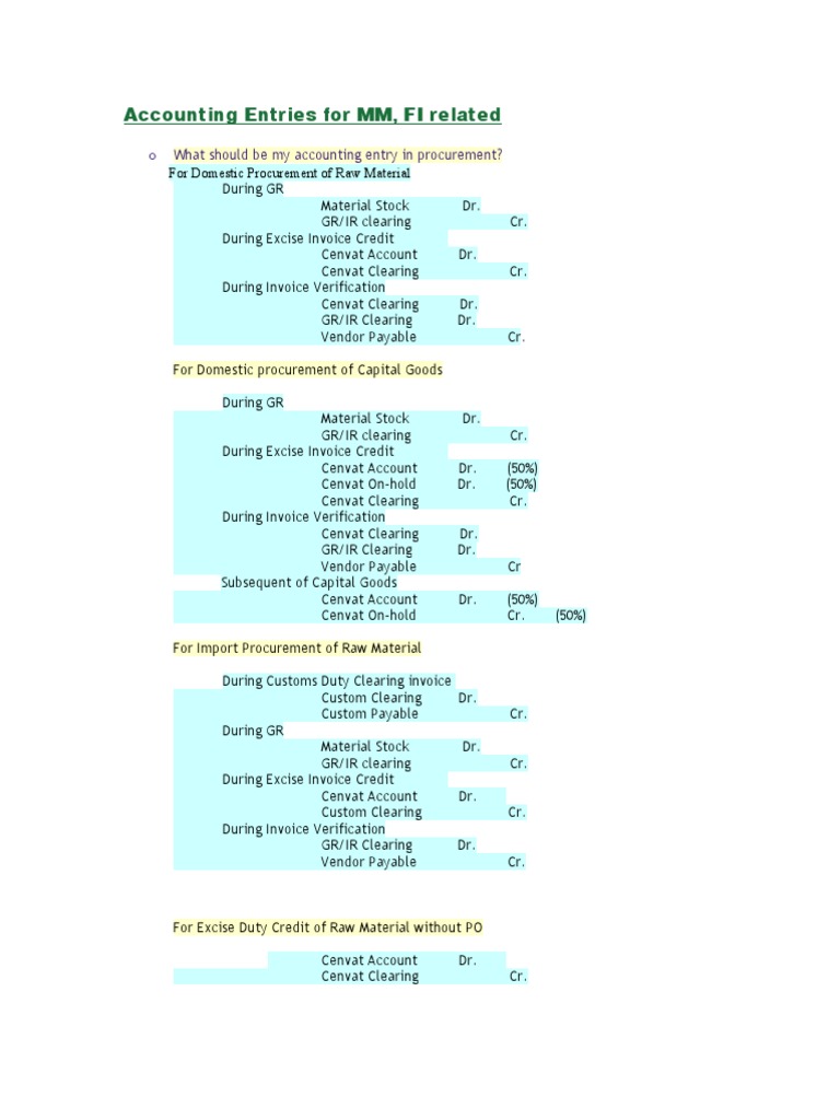 Accounting Entries for MM and FI | PDF | Invoice | Business Documents