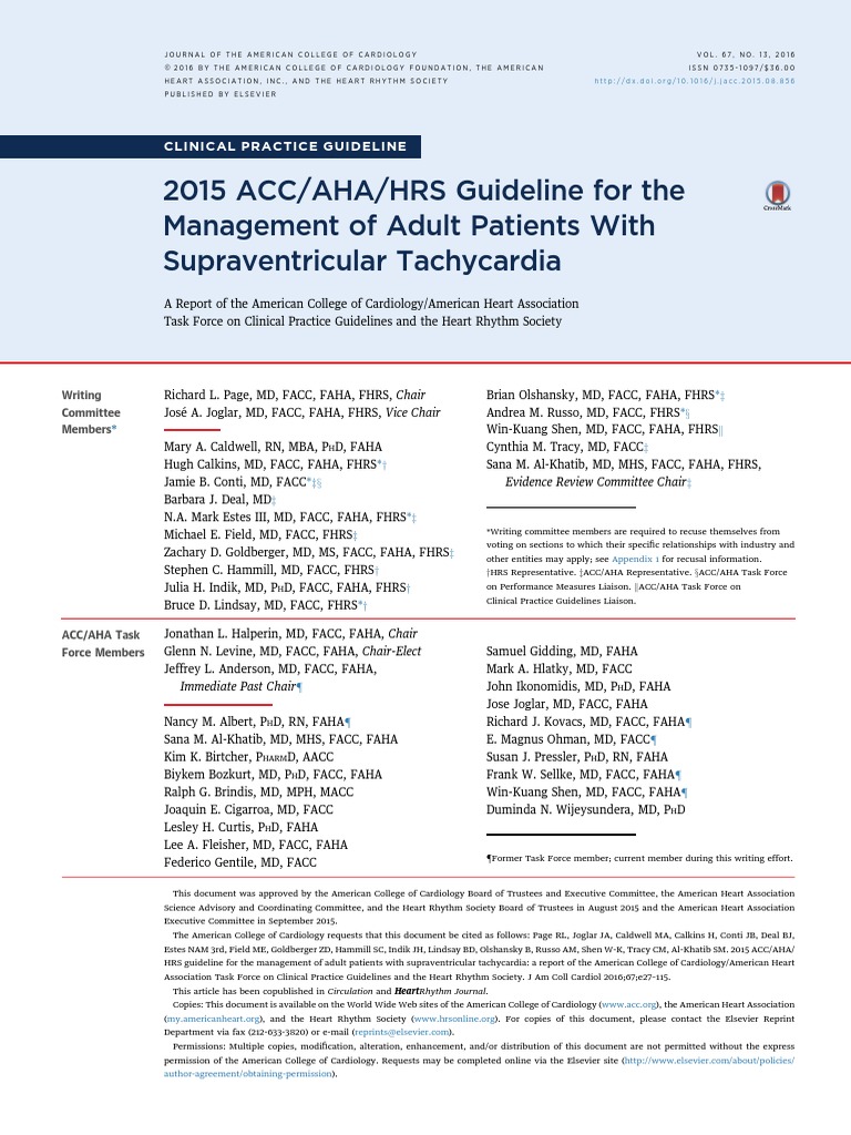 2015 SVT Management Guidelines | PDF | Cardiac Electrophysiology ...