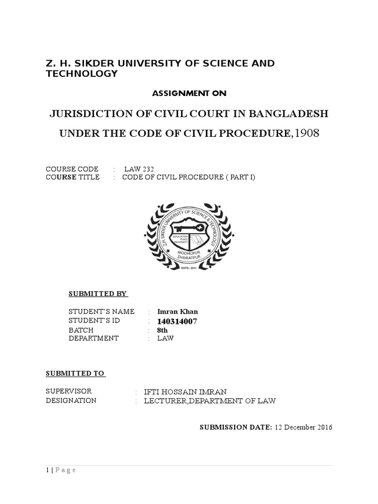 Civil Court Jurisdiction in Bangladesh | PDF | Lawsuit | Jurisdiction