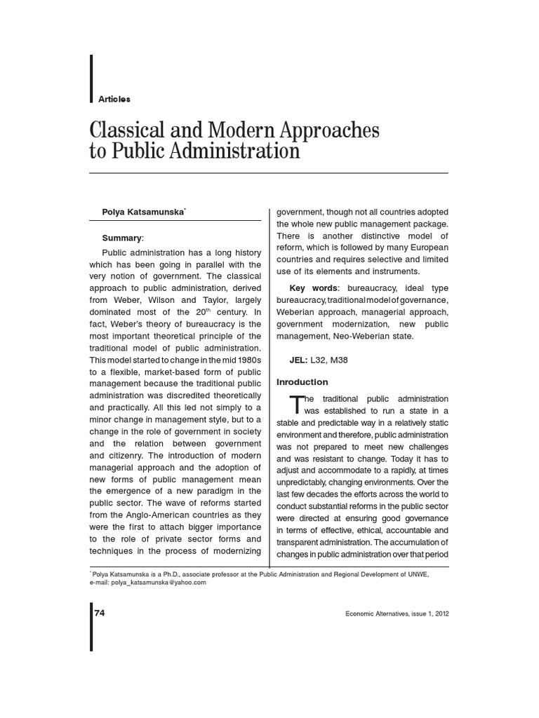 Classical and Modern Approaches To Public Administration: Articles ...