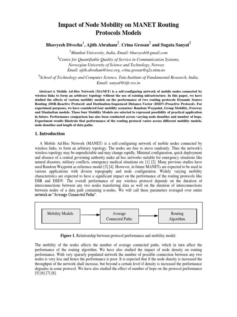Impact of Node Mobility On MANET Routing Protocols Models: Bhavyesh Divecha, Ajith Abraham and ...