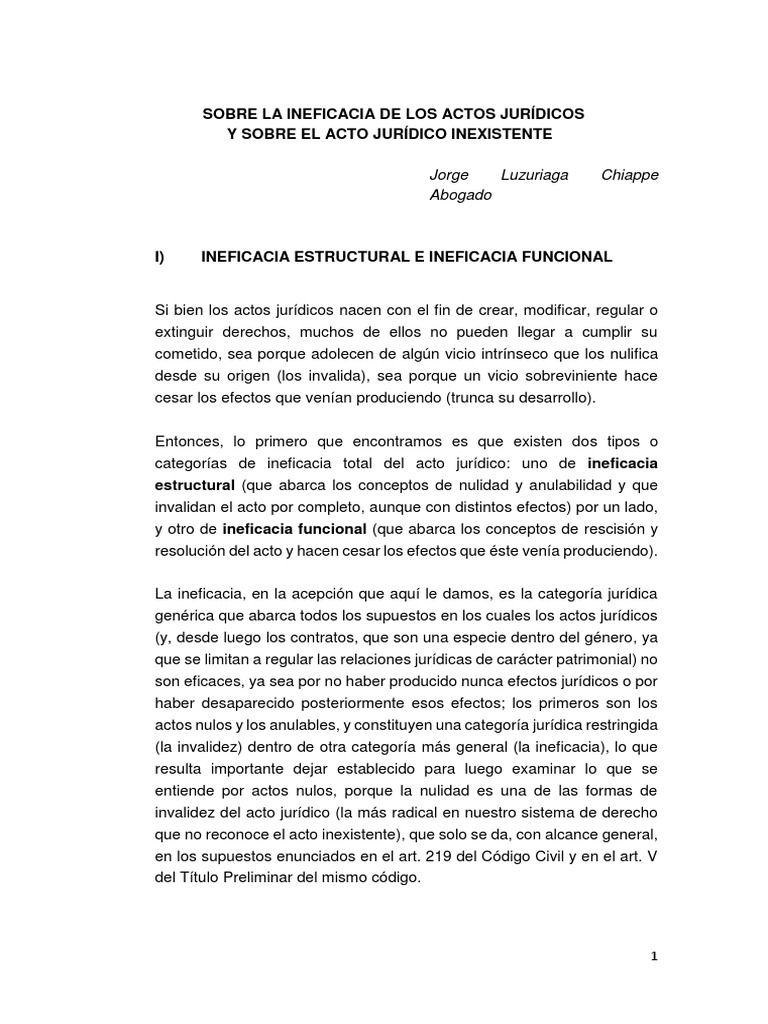 Sobre La Ineficacia de Los Actos Jurídicos y Sobre El Acto Jurídico Inexistente | PDF | Nulo ...