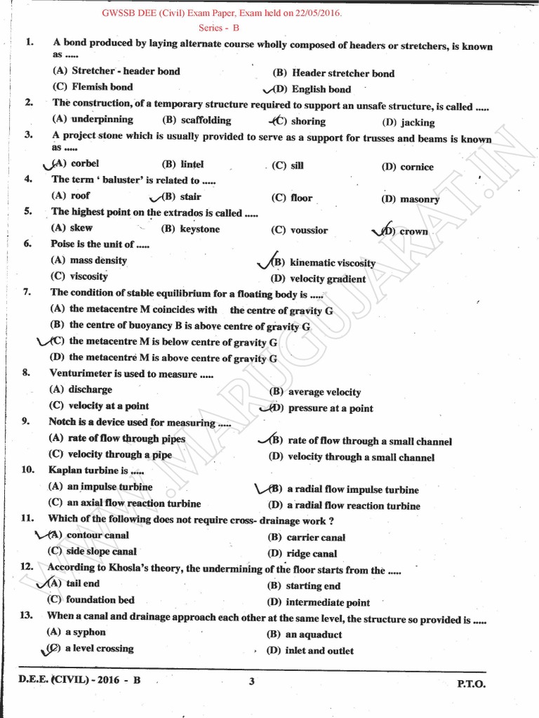 GWSSB DEE (Civil) Exam Paper 22-05-2016 | PDF