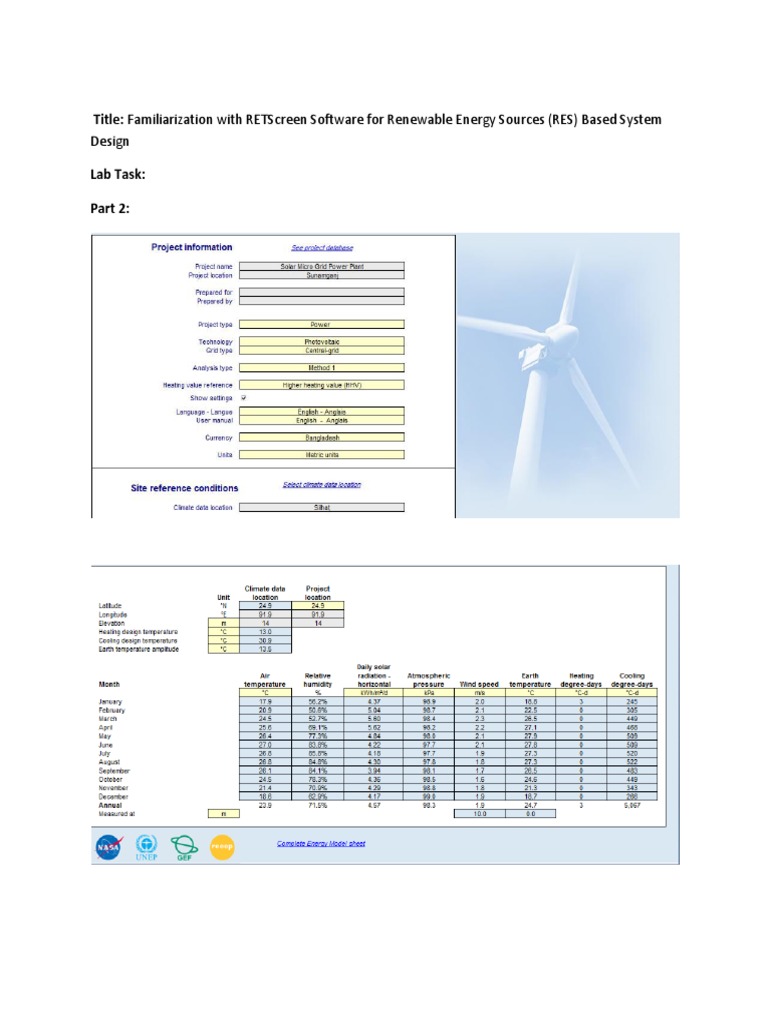 Design: Title: Familiarization With Retscreen Software For Renewable ...