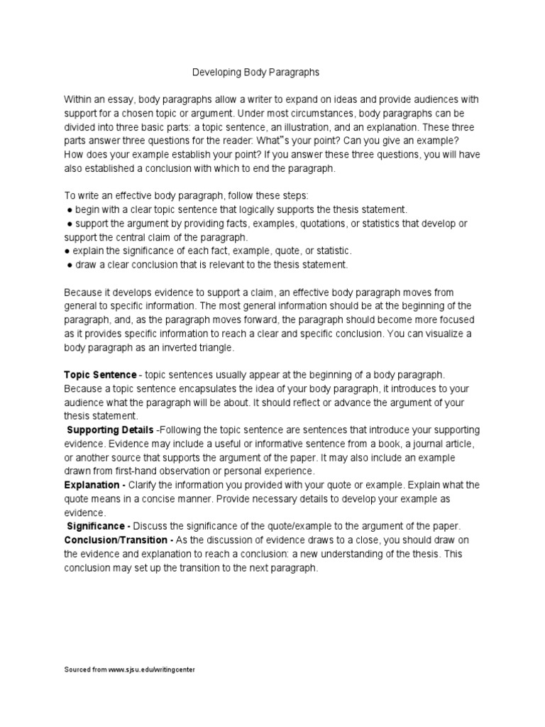Developing Body Paragraphs | PDF