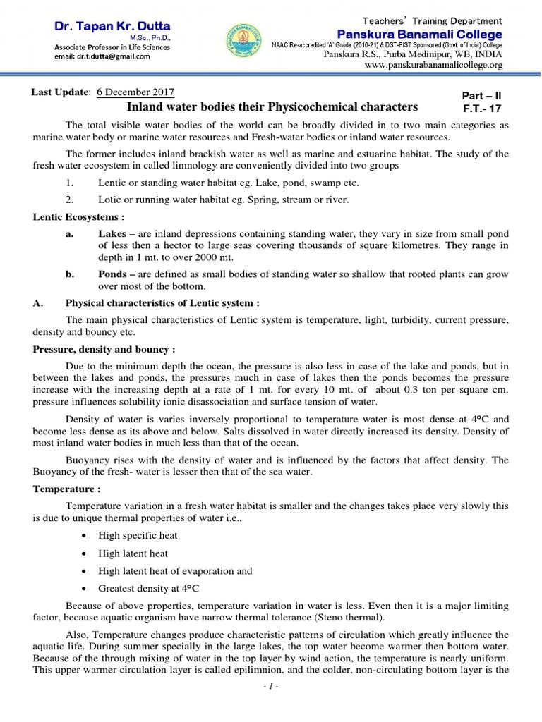 Types and Characteristics of Inland Water | PDF | Properties Of Water ...