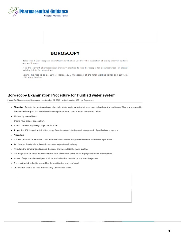 Boroscopy Examination Procedure For Purified Water System ...