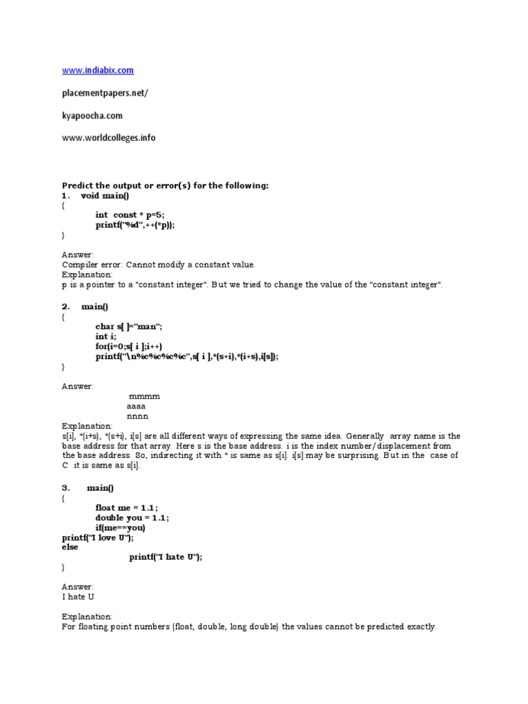 WWW - Worldcolleges.info: Predict The Output or Error(s) For The ...