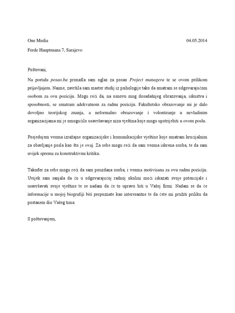 Pismo Namjere - Pik - Ba | PDF