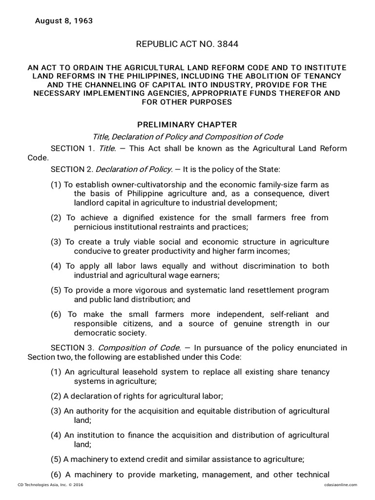 58741-1963-Agricultural Land Reform Code | Lease | Leasehold Estate