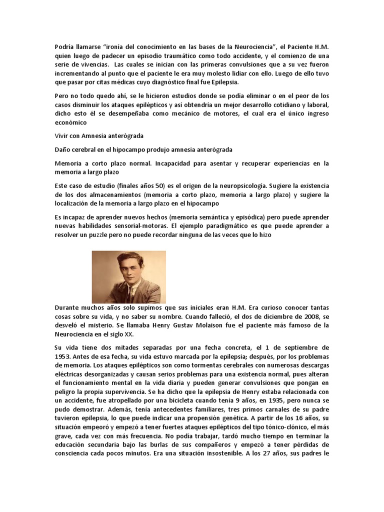 Caso HM | PDF | Epilepsia | Memoria