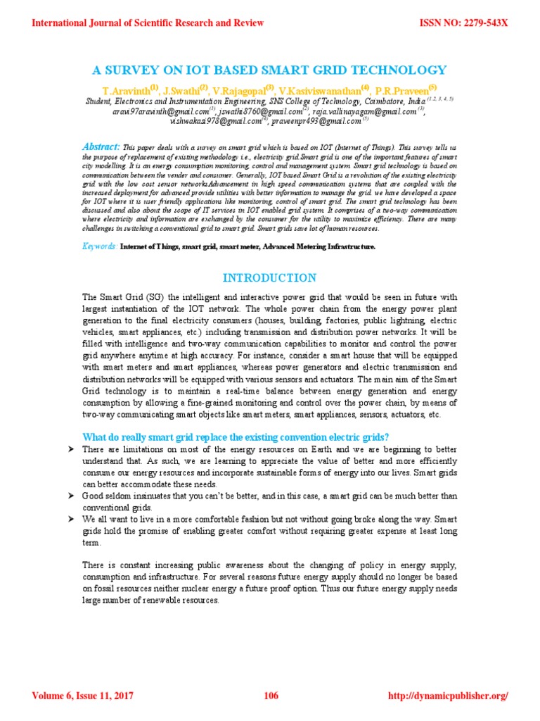 A Survey On Iot Based Smart Grid Technology Pdf Smart Grid