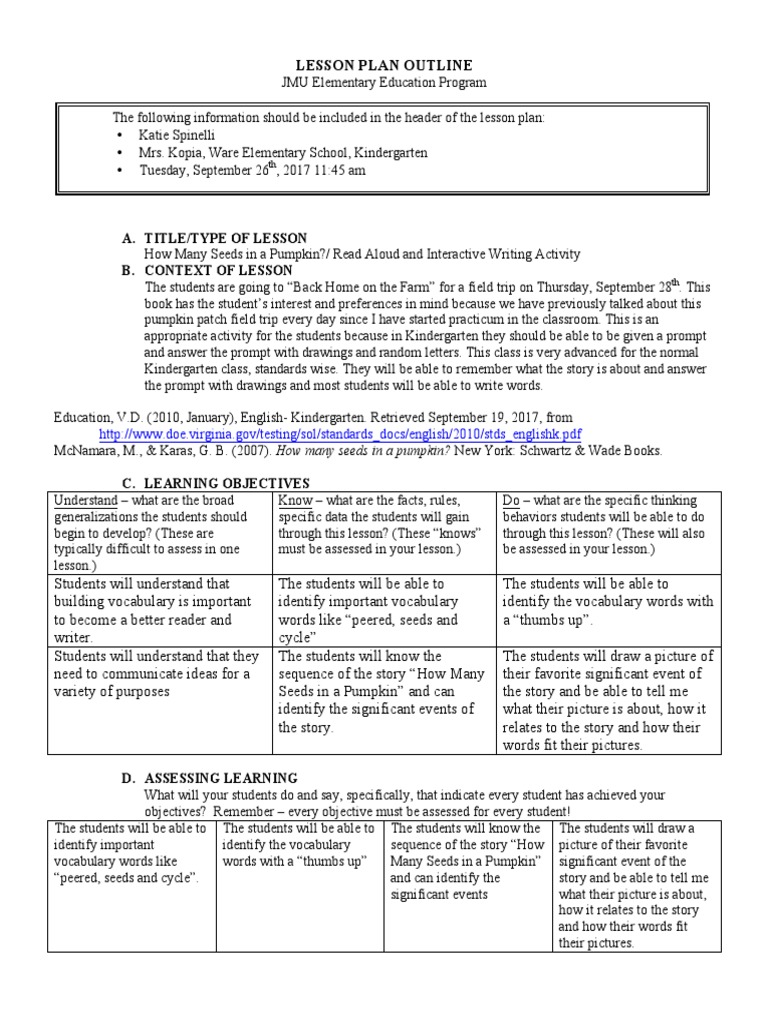 Pumpkin Patch Lesson Plan | PDF | Vocabulary | Reading (Process)