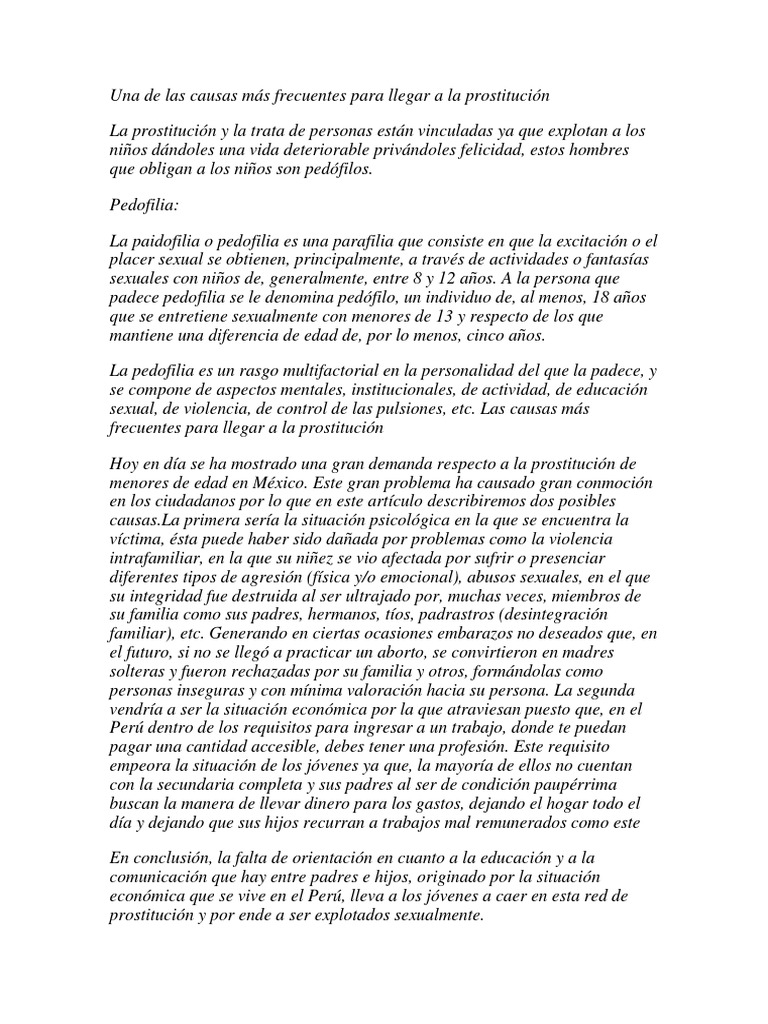 Una De Las Causas Más Frecuentes Para Llegar A La Prostitución Pdf