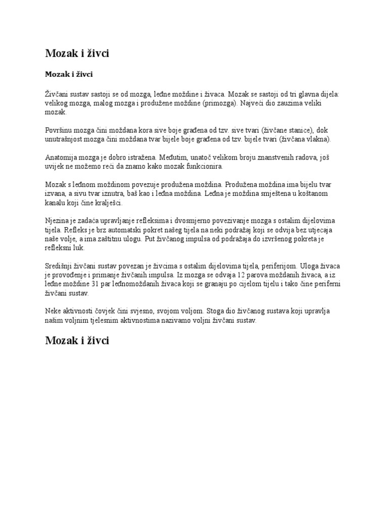 Mozak I Zivci | PDF
