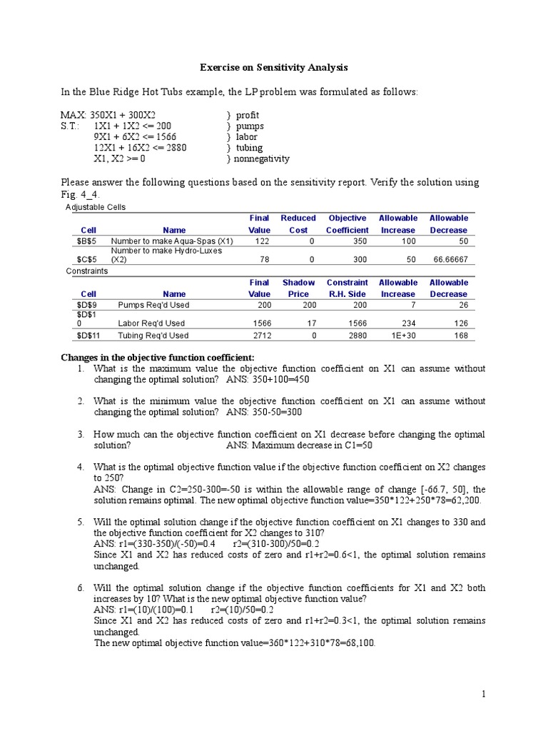Chap4 Exercise On Sensitivity Analysis Solution | PDF | Mathematical Optimization | Mathematical ...