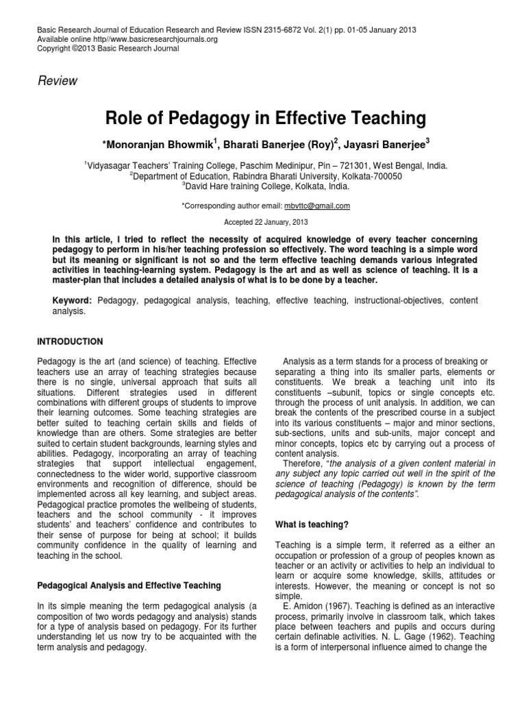 5 Role of Pedagogy in Effective Teaching | PDF | Pedagogy | Teachers