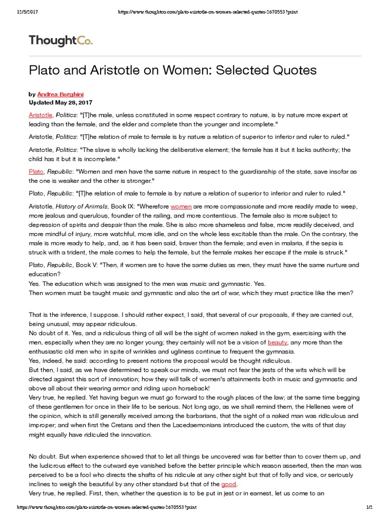 Plato and Aristotle on Women | Plato | Epistemology