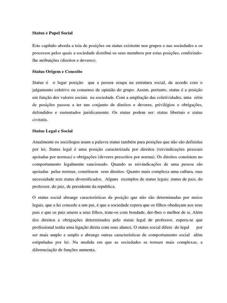 Status e Papel Social | PDF | Status social | Sociedade