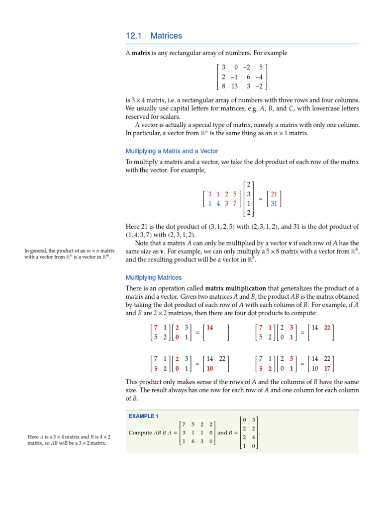 12.1 Matrices: Multiplying A Matrix and A Vector | PDF | Matrix ...