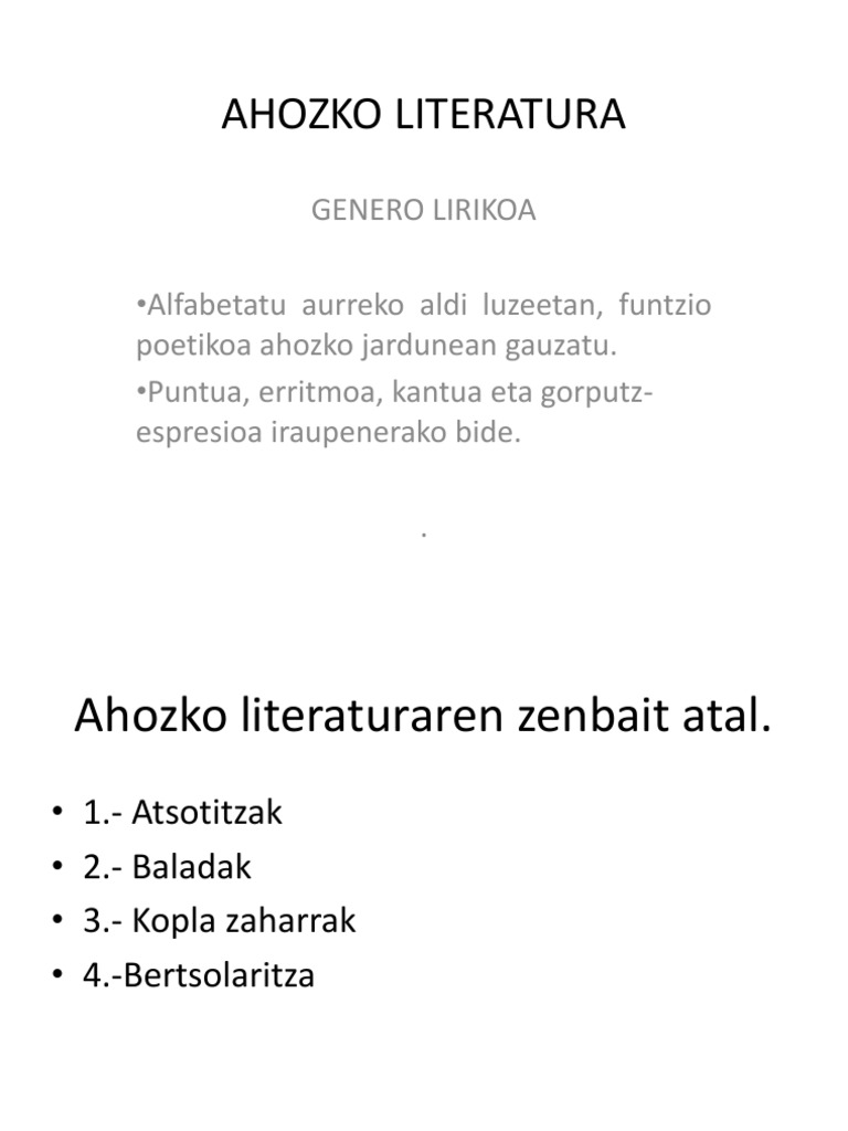 Ahozko Literatura | PDF