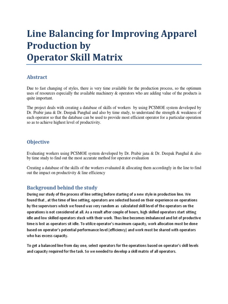 Line Balancing For Improving Apparel Production by Operator Skill ...