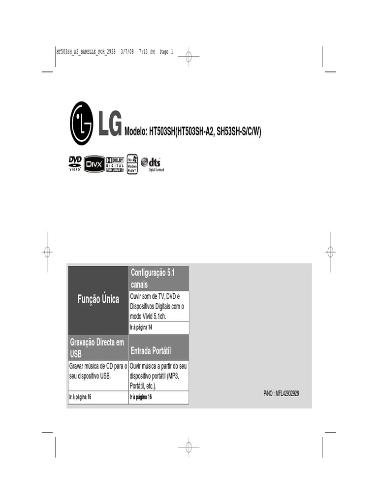 DVD Home LG Ht503sh | PDF | DVD | Vídeo