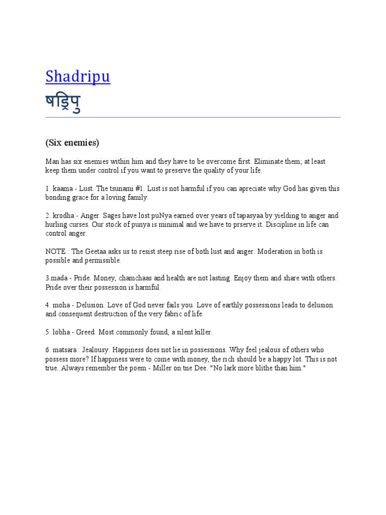 Overcoming the Six Inner Enemies | PDF | Lifestyle