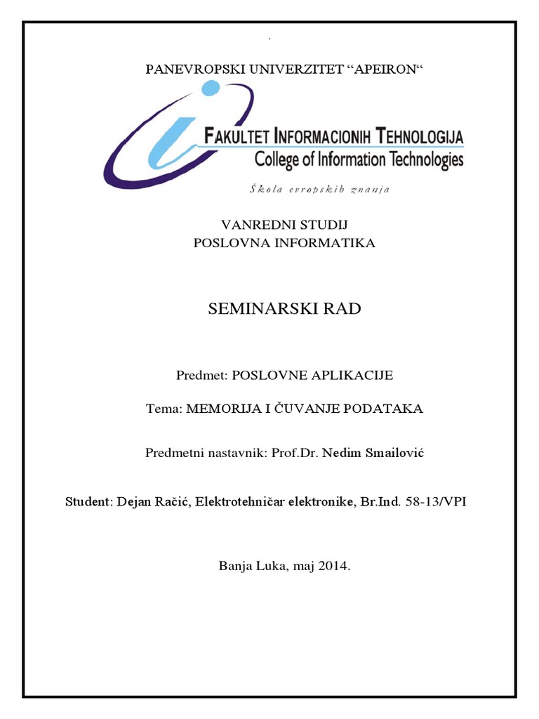 Memorija I Cuvanje Podataka Ok | PDF