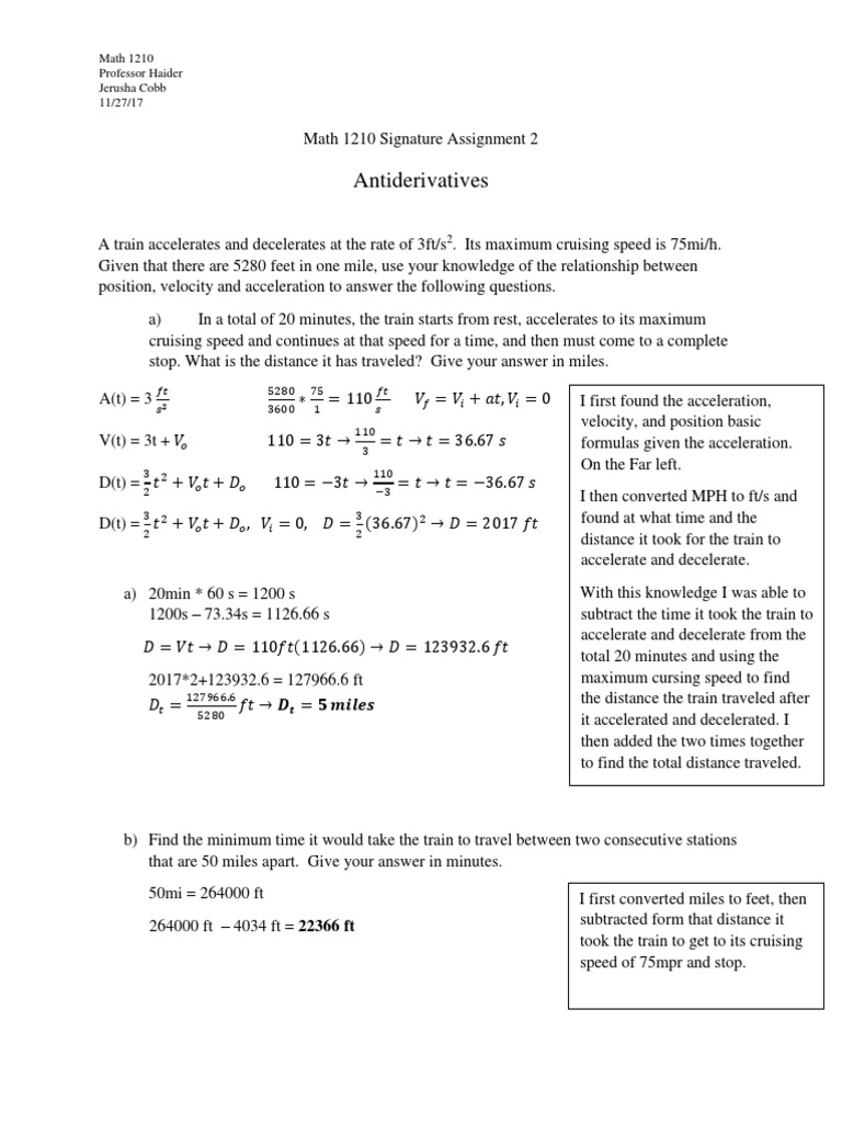 Antiderivatives Signature Project 2 | PDF | Acceleration | Teaching ...