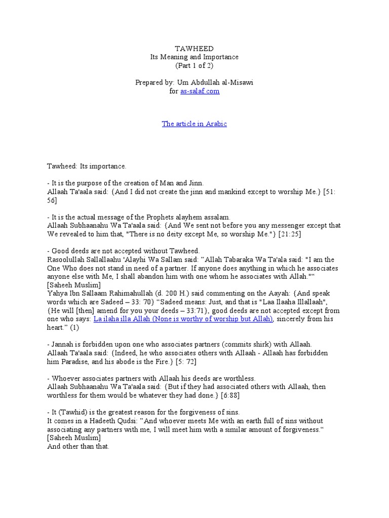 TAWHEED | PDF | Prophets And Messengers In Islam | Allah