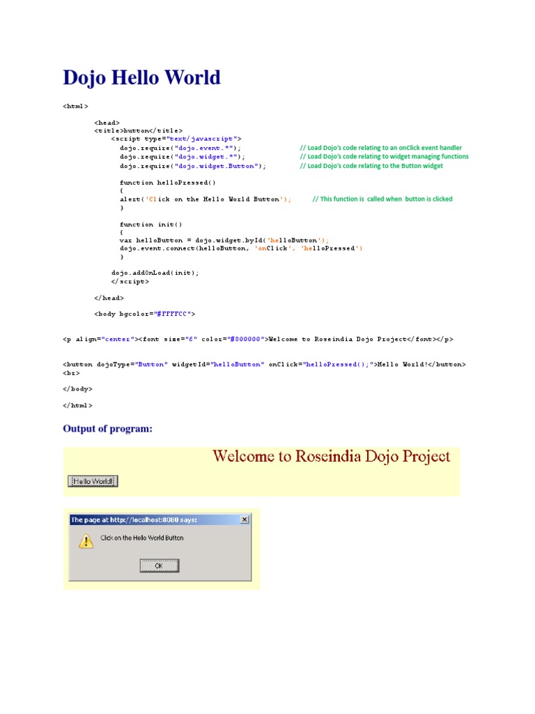 Dojo Hello World: Output of Program | PDF | Computer Programming ...