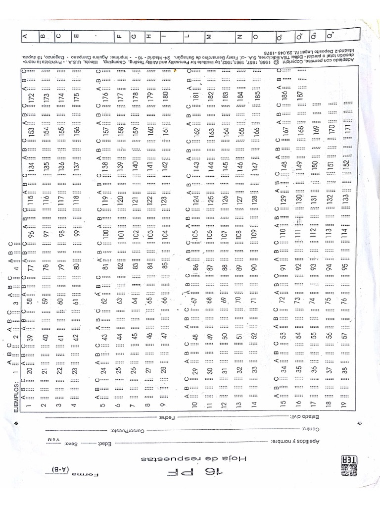 16PF Hojas de Respuestas y de Perfil | PDF